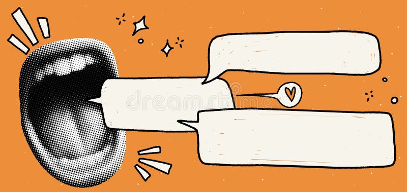 .Creative Collage Banner Featuring a Screaming Mouth with Speech ...