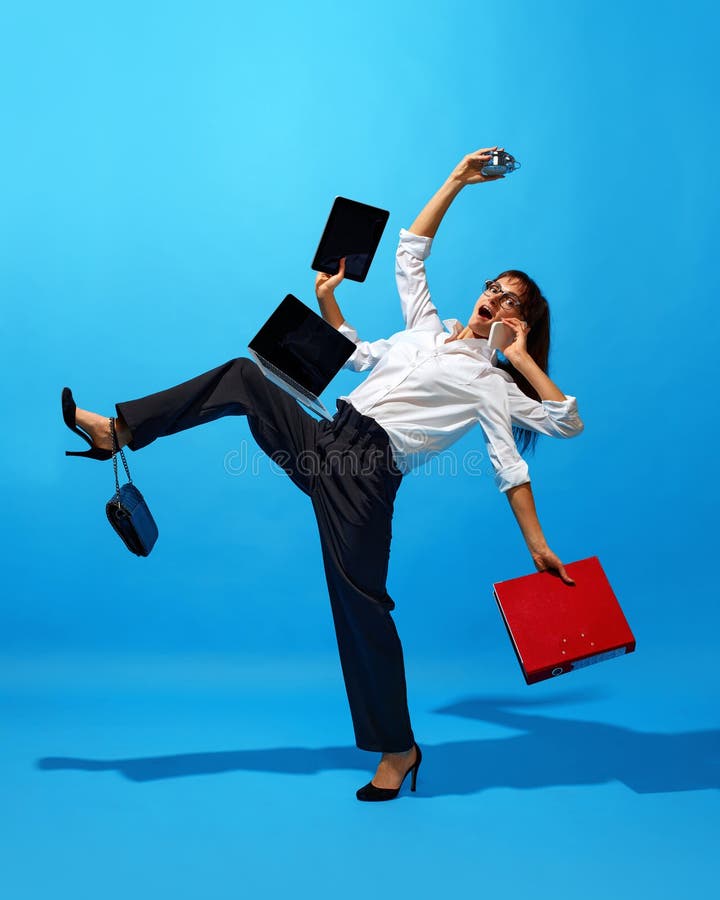 Creative Collage. Businesswoman with Multiple Hands Balancing on One ...