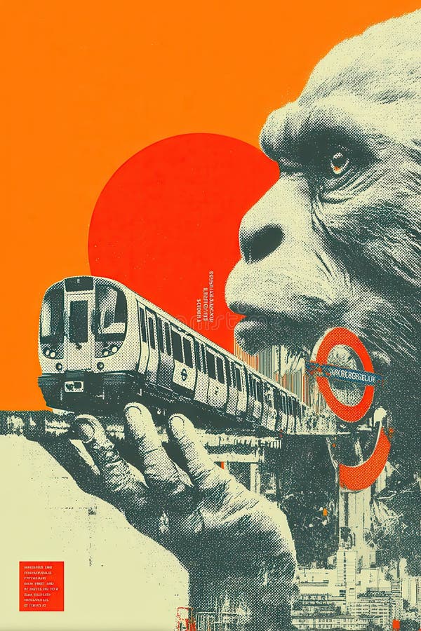 Abstract Collage with a Raised Fist, Train, Sun, and Textured ...