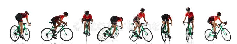 Creative Collage. Cyclist Accelerating, Turning, Maneuvering on Racing ...