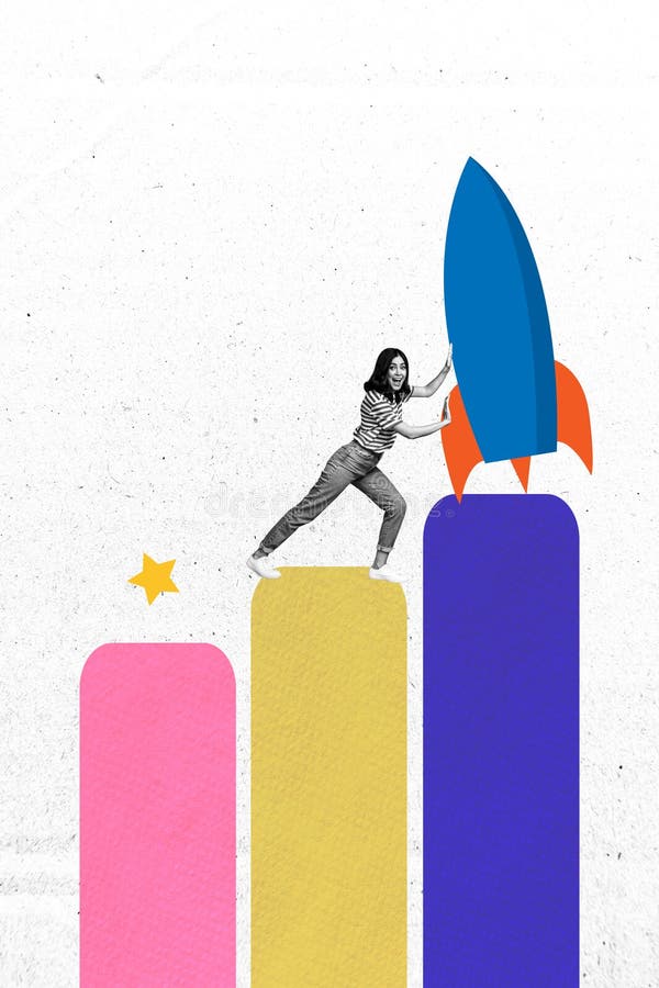 Creative Collage Featuring a Rocket and Bar Graphs Portraying Growth ...