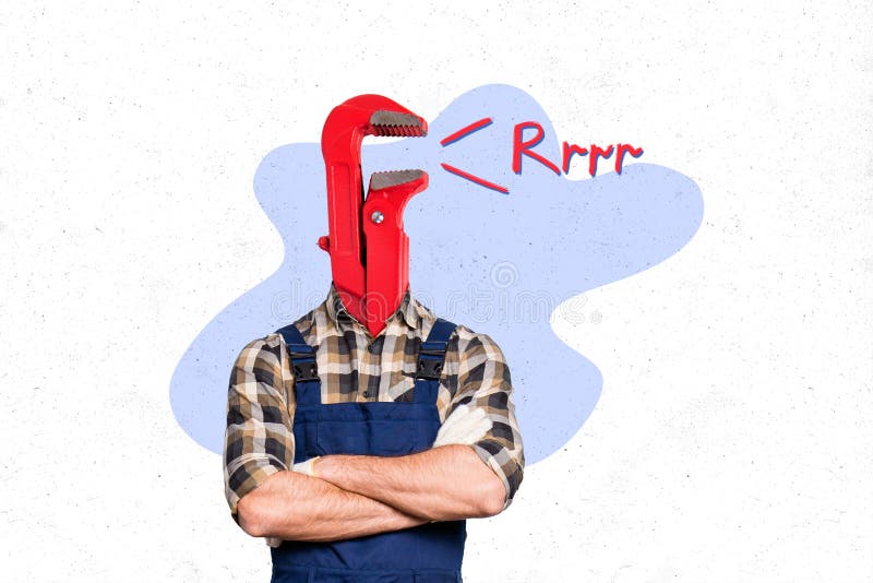 Creative Collage Image of Confident Construction Worker Man Wrench Key ...