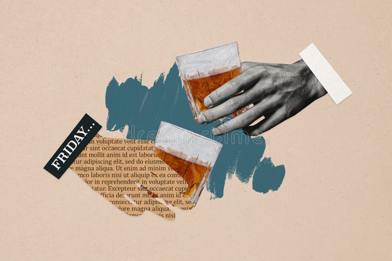 Creative Collage Image Human Hands Drink Alcohol Whiskey Beverage ...
