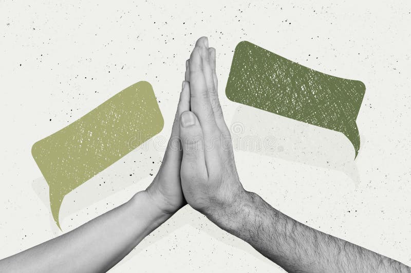Creative Collage Image Human Hands Two Teamwork High Five Communication ...