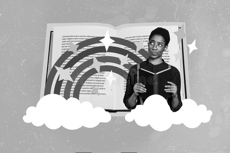 Creative Collage Image of Minded Person Hold Read Book Ponder Drawing ...