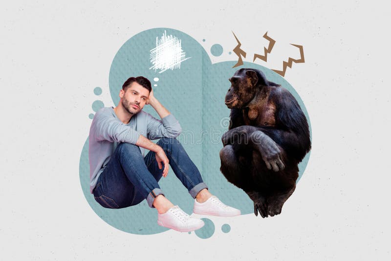 Creative Collage Image of Monkey Support Help Unsatisfied Depressed Guy ...