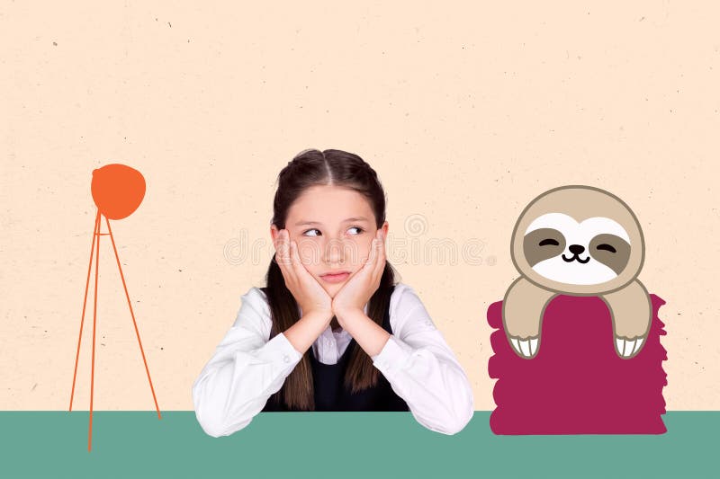 Creative Collage Image of Sad Bored Lazy Girl Hands Touch Cheeks ...