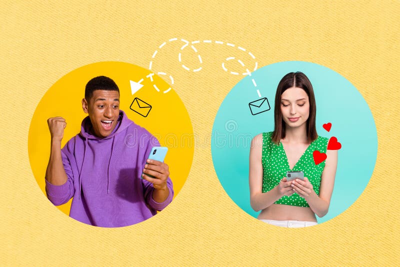 Creative Collage Image of Two People Hold Telephone Chatting ...