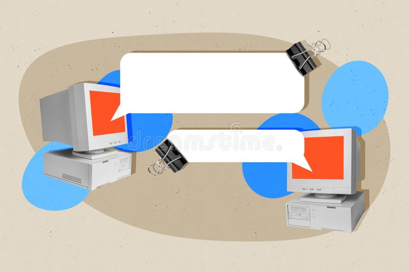 Creative Collage Image of Two Retro Pc Monitors Empty Space Dialogue ...