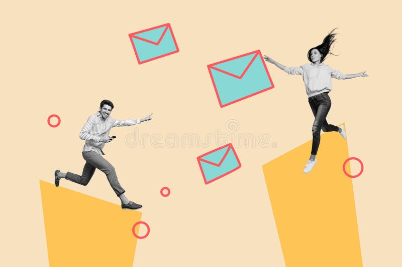Creative Collage Image Young Woman Man Correspondence Message Letter ...