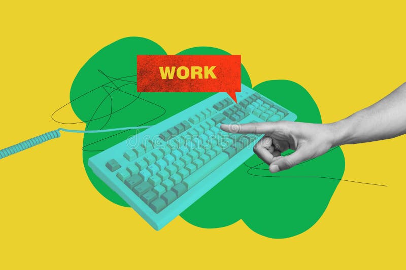 Creative Collage Keyboard Computer Device Finger Gesture Push Buttons ...