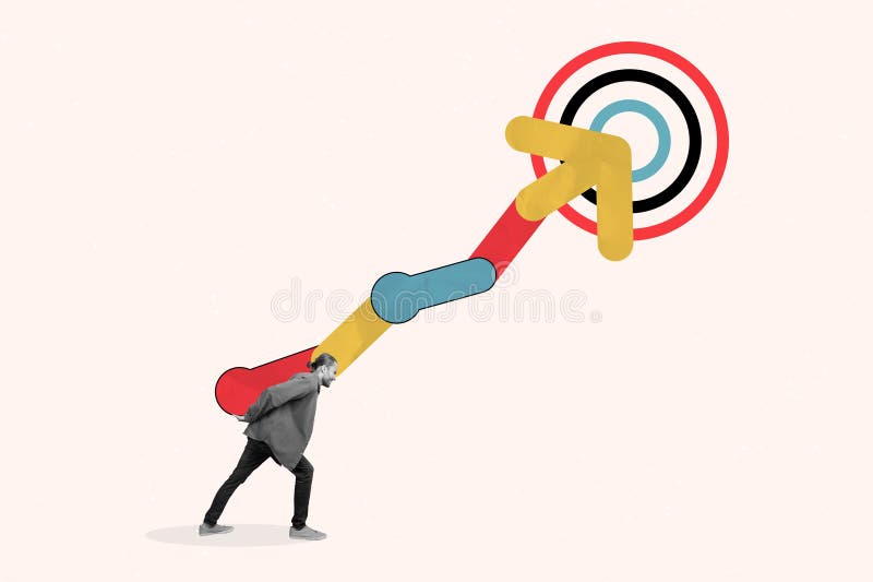 Creative Collage Man Carry Back Dynamic Arrow Direction Up Progress ...