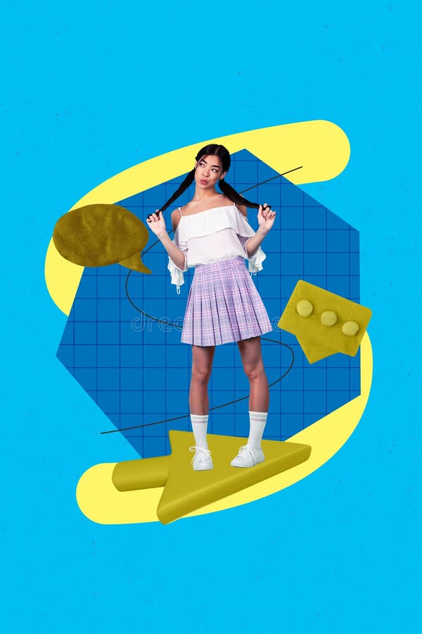 Creative Collage of Person Stand Think Cursor Speech Bubble on Blue ...