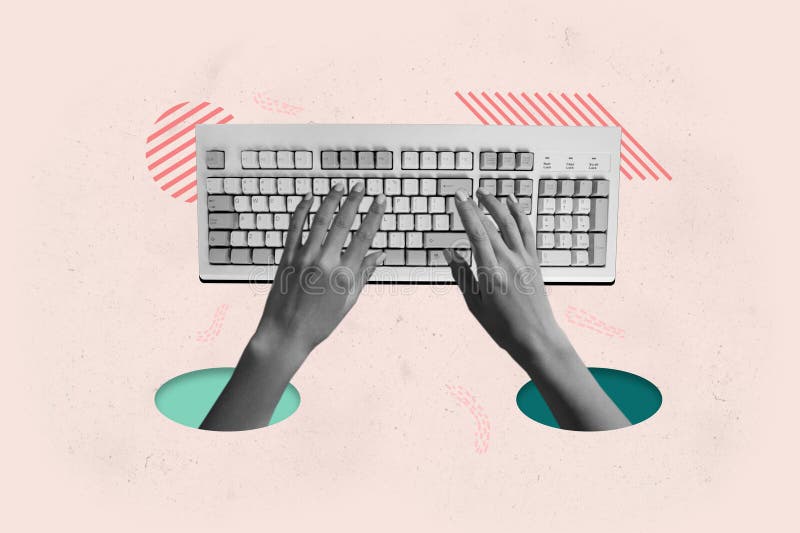 Creative Collage Picture Hands Bpdy Fragments Typing Keypad Buttons ...