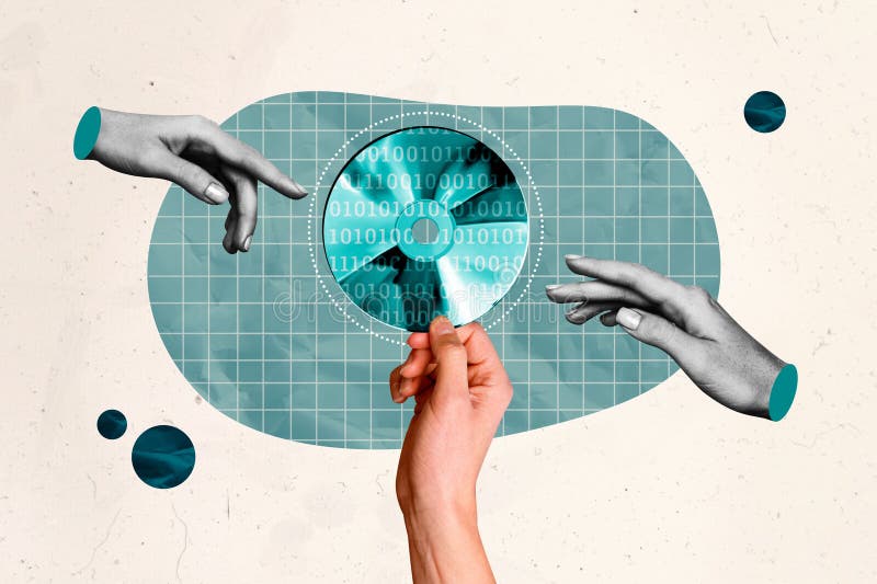 Creative Collage Picture Human Arms Take Computer Hard Disk Digital ...