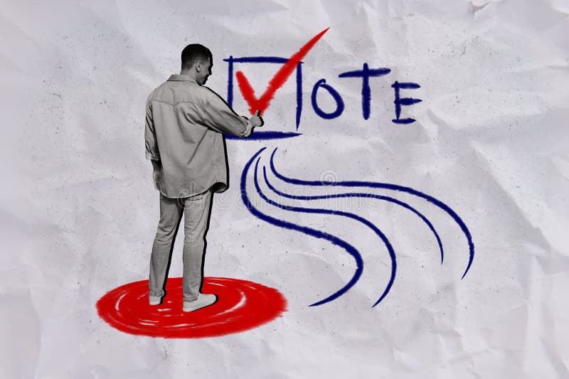 Creative Collage Picture Standing Young Man Make Choice Checkbox Tick ...