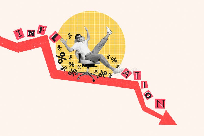 Creative Collage Picture Young Man Economy Inflation Falling Arrow Decrease Money Loss Currency ...