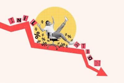 Creative Collage Picture Young Man Economy Inflation Falling Arrow ...