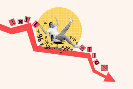 Creative Collage Picture Young Man Economy Inflation Falling Arrow ...