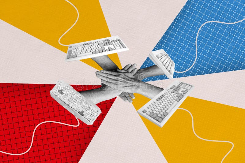 Creative Collage Poster Hands Body Fragments Put Together Unity Gesture ...