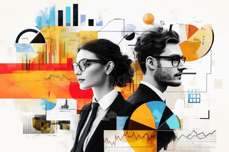 Creative Collage Showcasing Business Professionals Analyzing Data and ...