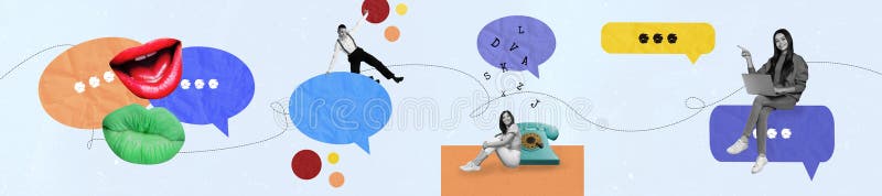 Creative Collage with Speech Bubbles, Artistic Elements, and Colorful ...