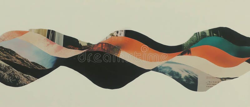 Minimalistic Scrapbook Collage Showcasing Flowing Curved Lines and ...