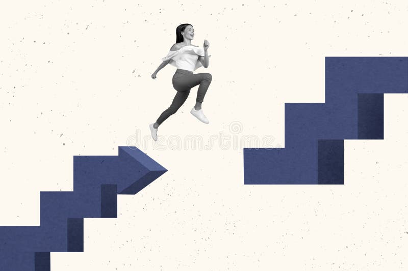 Creative Collage Young Jumping Girl Persistent Determined Target ...