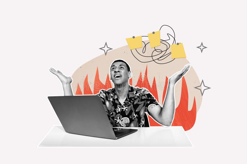 Creative Collage Young Man Clueless Problem Despair Urgency Workload ...