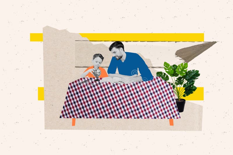 Creative Collage Young Man Father Son Kid Geography Class Homework ...