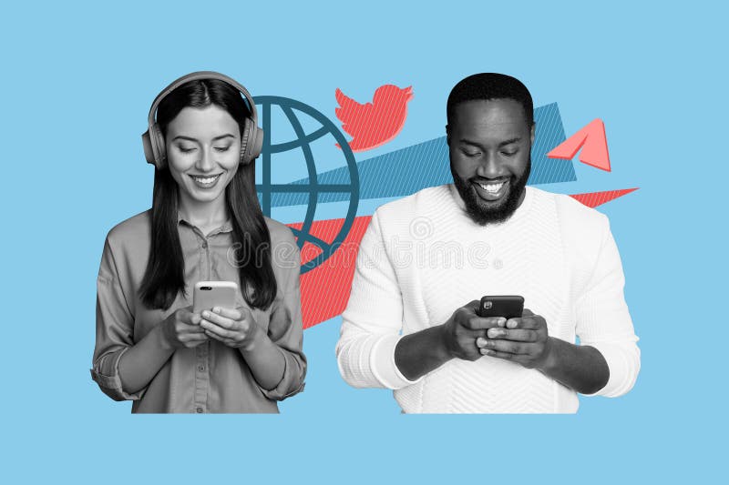 Creative Collage Young Smiling People Social Media Users Twitter ...