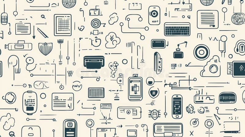 Creative Collection of Hand-drawn Doodles Showcasing Technology Items ...