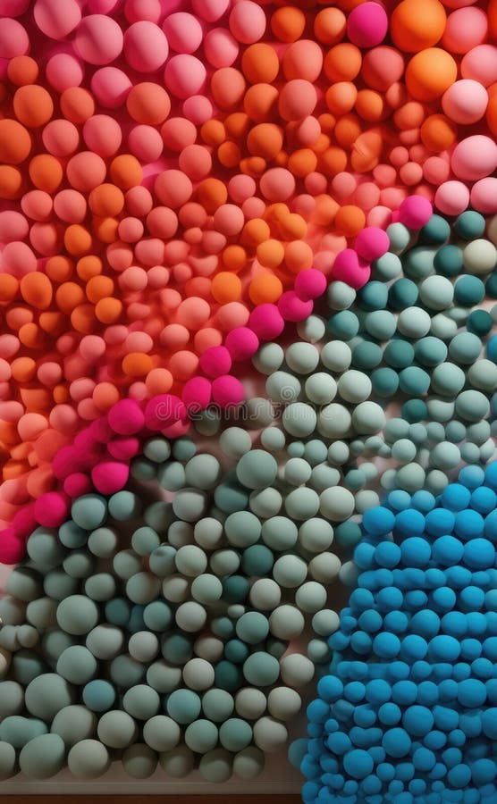 Creative Colored Fabric Balls Installation. Realistic Art Object ...