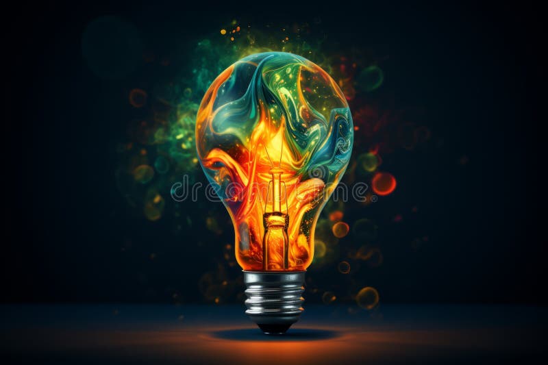 Creative Colored Light Bulb on the Dark Background Stock Illustration ...