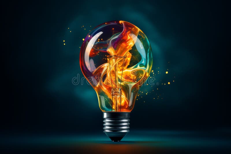 Creative Colored Light Bulb on the Dark Background Stock Illustration ...