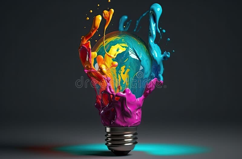 Creative Colored Light Bulb Explosion with Shards and Paint, a Creative ...