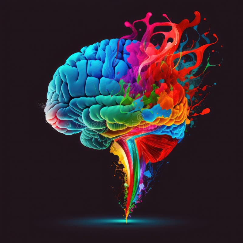 Creative Colorful Abstract Human Brain on a Dark Background. Knowledge ...