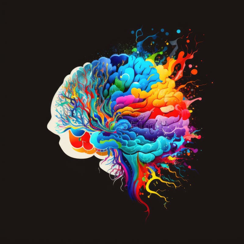 Creative Colorful Abstract Human Brain on a Dark Background. Knowledge ...