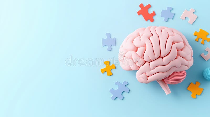 Creative and Colorful Brain Design with Puzzle Pieces Scattered Around ...