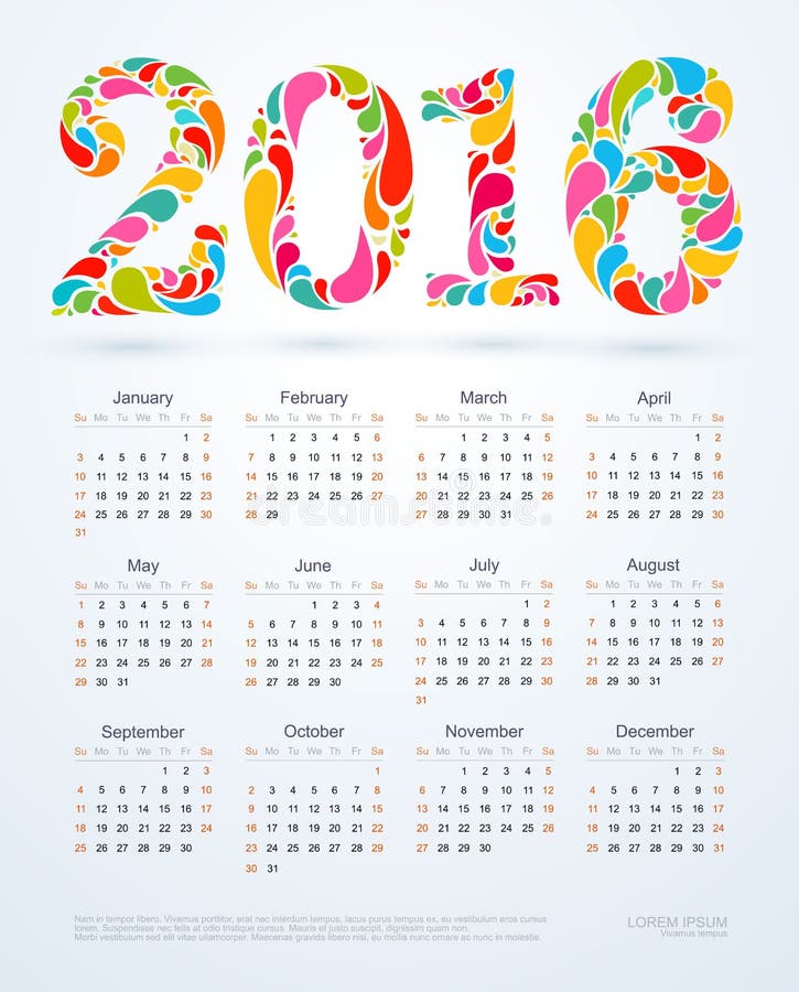 Creative Colorful 2016 Calendar Design Stock Vector - Illustration of ...