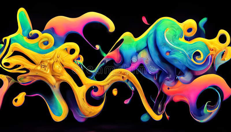Creative Colorful Neon Gold Abstract Dynamic Psychedelic Twisted Fluid ...