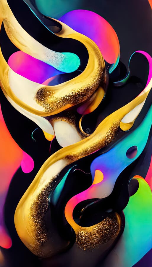 Creative Colorful Neon Gold Abstract Dynamic Psychedelic Twisted Fluid ...