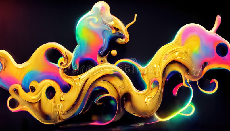 Creative Colorful Neon Gold Abstract Dynamic Psychedelic Twisted Fluid ...