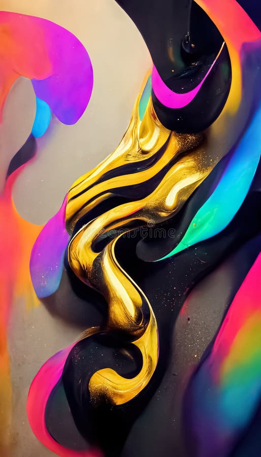 Creative Colorful Neon Gold Abstract Dynamic Psychedelic Twisted Fluid ...