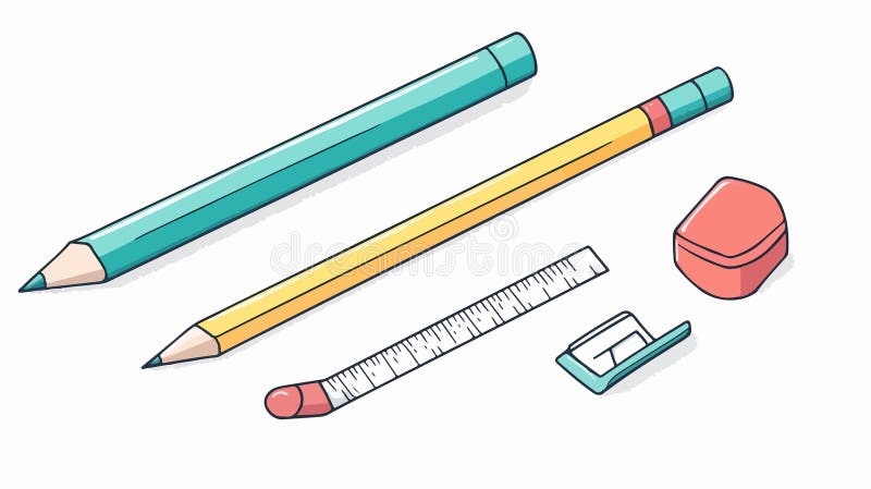 Creative Coloring Page with Pencil, Eraser, Ruler, and Sharpener ...