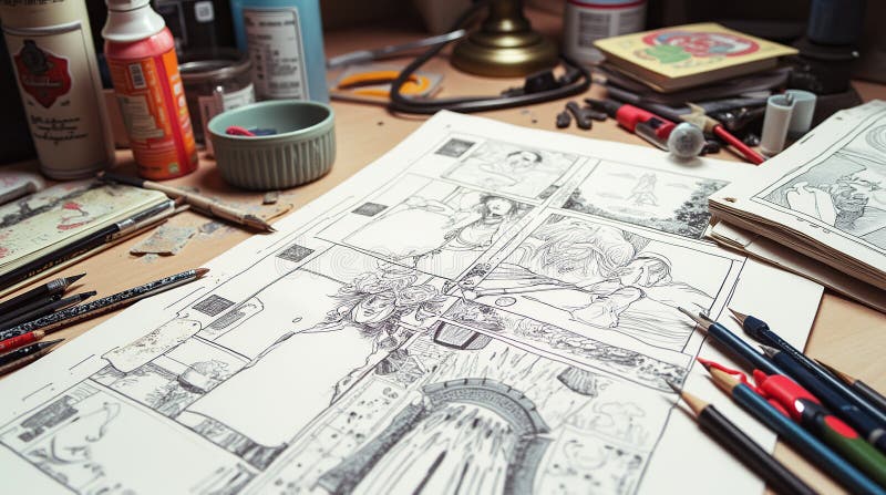 Creative Comic Book Development with Pencil Sketches and Inking Stock ...