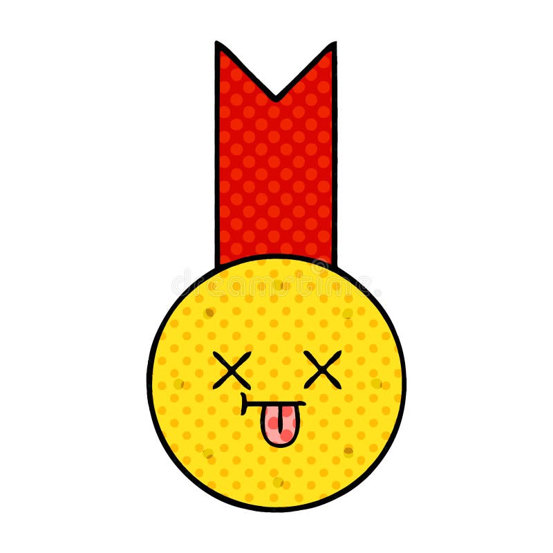 Cartoon Gold Medal Reward Award Sport Face Object Medallion Cute ...
