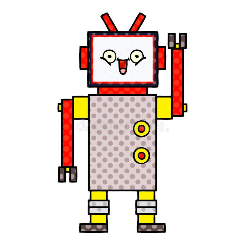 A Creative Comic Book Style Cartoon Happy Robot Stock Vector ...