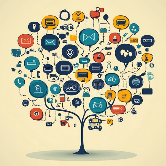 Creative Communication Tree with Technology Icons Stock Illustration ...