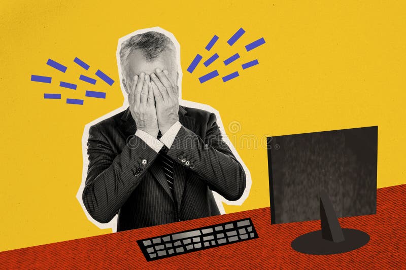 Creative Composite Illustration Photo Collage of Stressed Unhappy ...